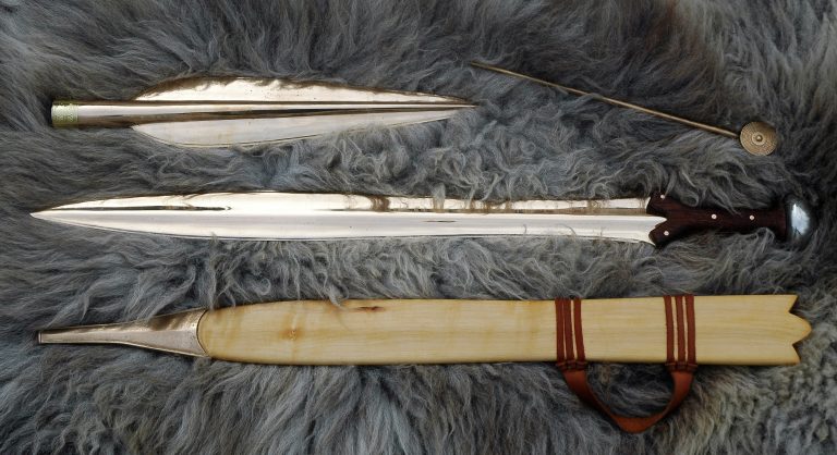 Replica Bronze Age sword and spearhead
